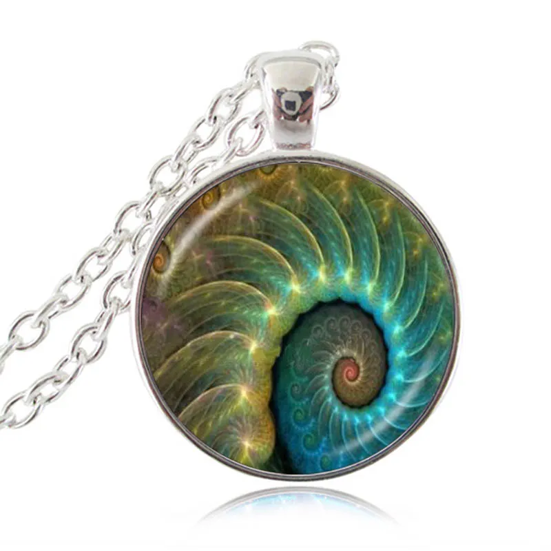 Golden Ratio Fibonacci Spiral Sea Glass Necklace With Shell Swirls And ...