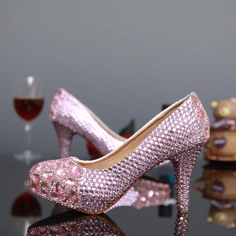 Pink Rhinestone High Heels: Wedding Party Shoes 14cm/5.5in, 12cm/4.7in ...