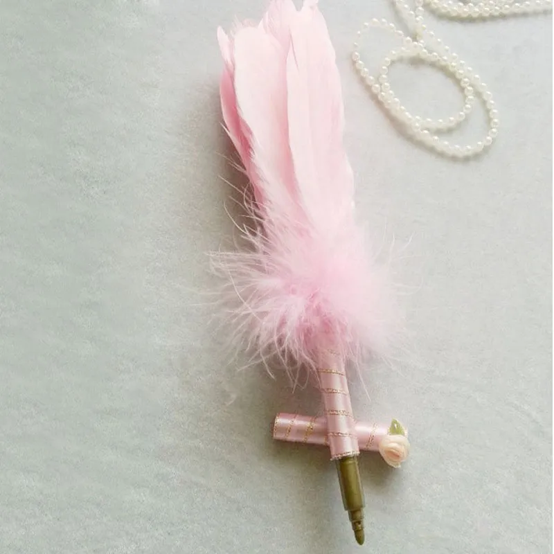 Pretty Wedding Ostrich Feather Guest Book Signing Pen Long White/Pink ...