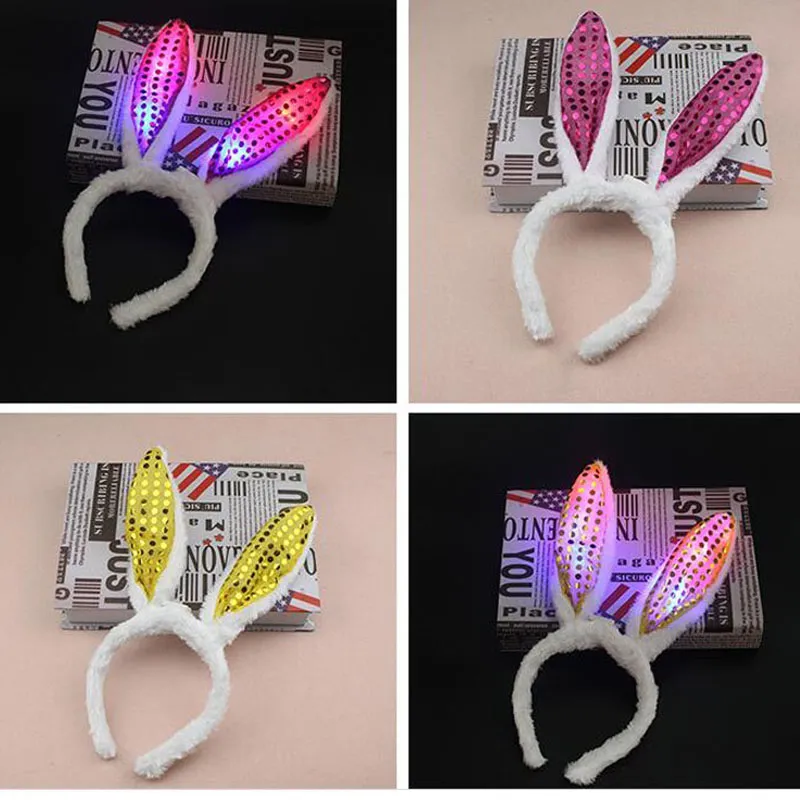 ZA4599 LED Light Bunny Ears Headband Flashing Sequin Rabbit Ears For ...