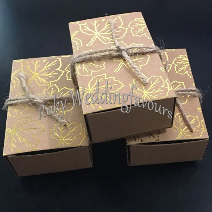 DHL Wholesale Fall Autumn Kraft Gold Maple Leaf Favor Boxes Wedding ...