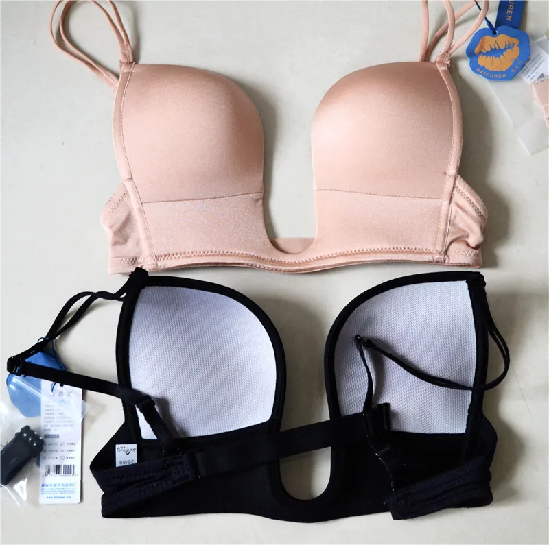 Low Cut Bra Push Up Ultra Deep U Plunge V Bra Cleavage 32 34 36 From ...