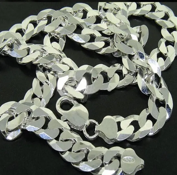 925 Sterling Silver Mens Chain, Fashionable Silver Necklace Set 12mm ...