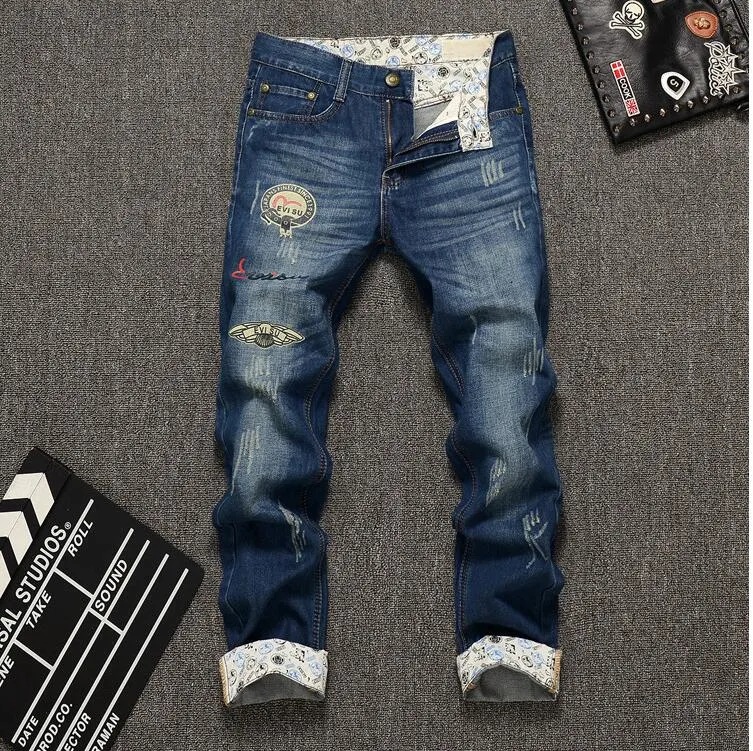 Mens Designer Blue Jeans, Casual Fit Denim Pants Dark Blue, Mid Rise ...
