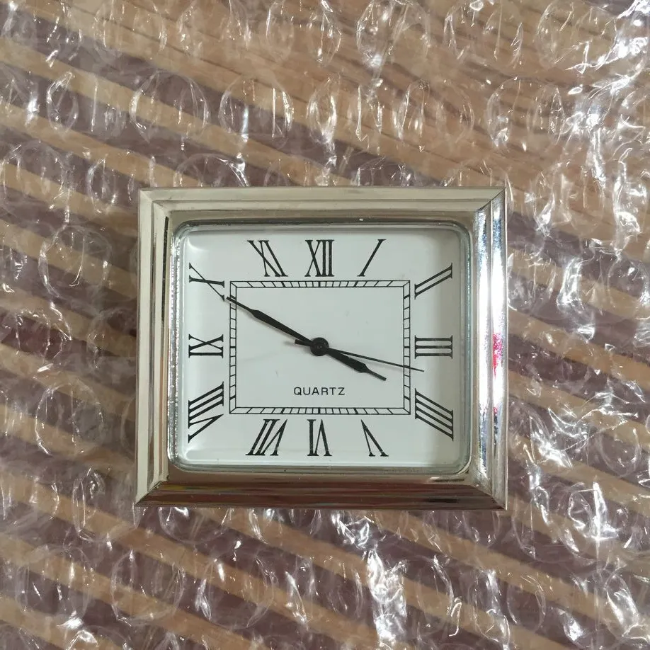 40x45mm Square Quartz Clock Insert - Silver Bezel, White Roman Numeral ...