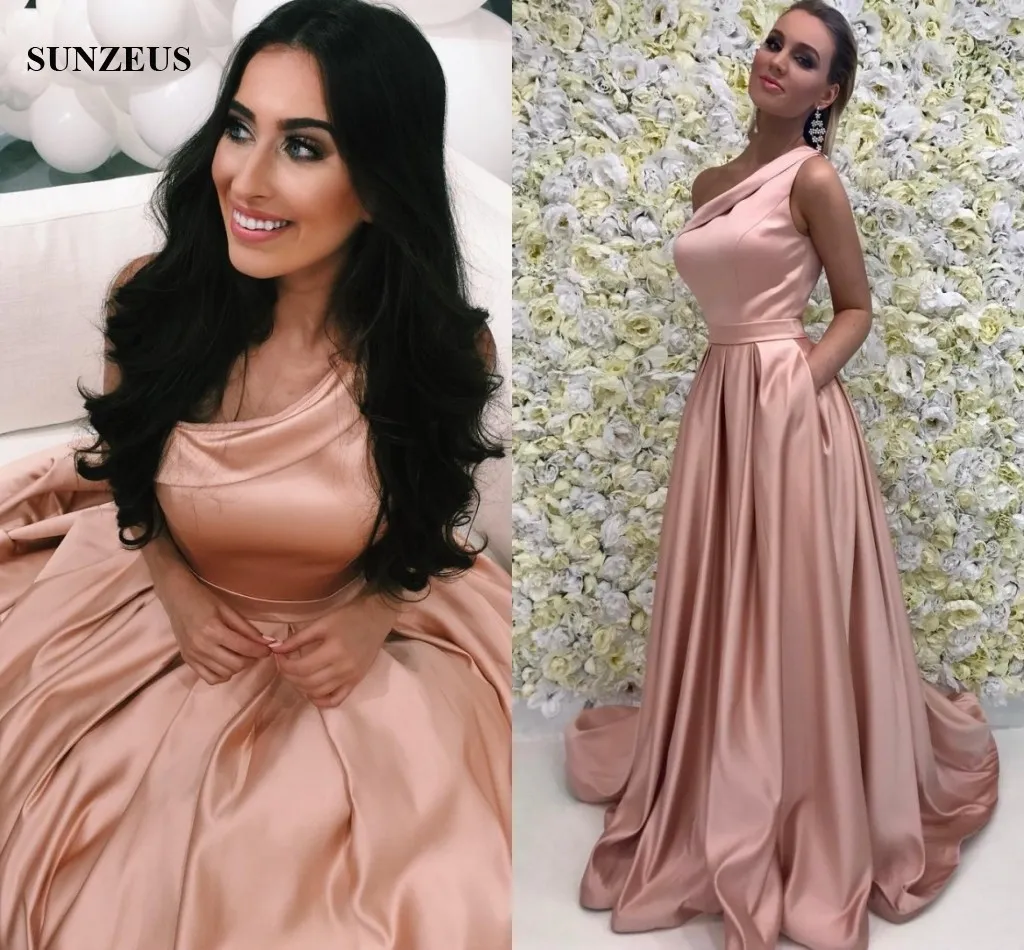 One Shoulder Evening Dress Satin Long Simple Formal Gowns Elegant Women ...