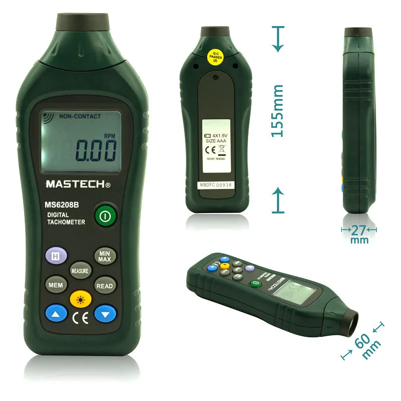 Digital Tachometer - Non-Contact RPM Meter - High Accuracy Rotation ...