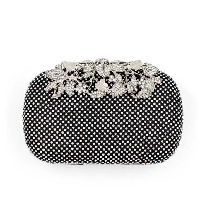 Stylish Leaf Pave Diamond Evening Clutch For Women Available In Black ...