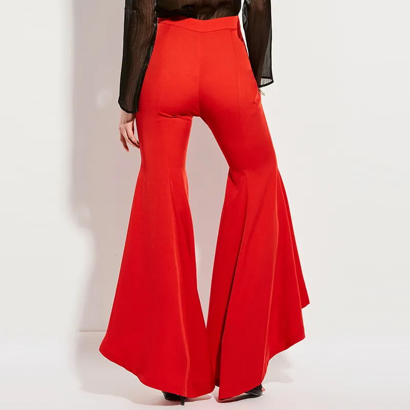 Womens High Waisted Slim Bellbottoms: Red Flared Long Full Asymmetric ...