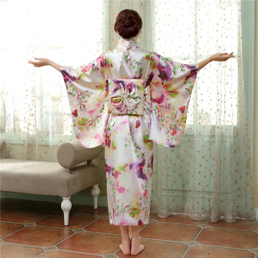 New Sale Vintage Dress Japanese Womens Silk Satin Kimono Yukata Evening