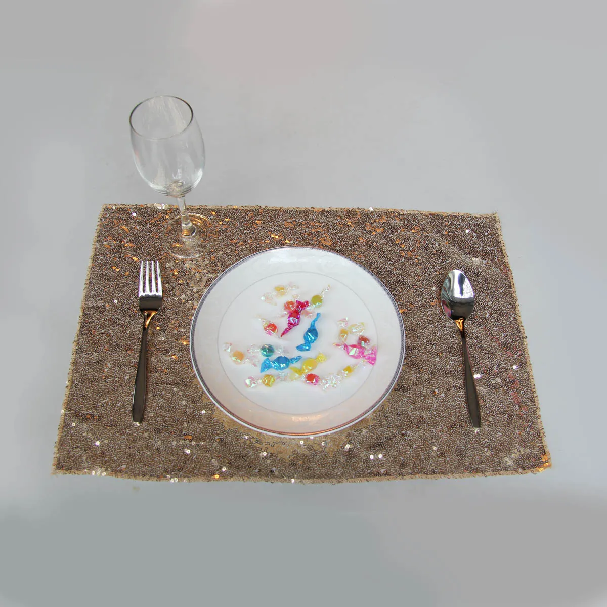 Wholesale 12x1830cmx45cm Champagne Sequin Placemats Tablemat Coasters ...