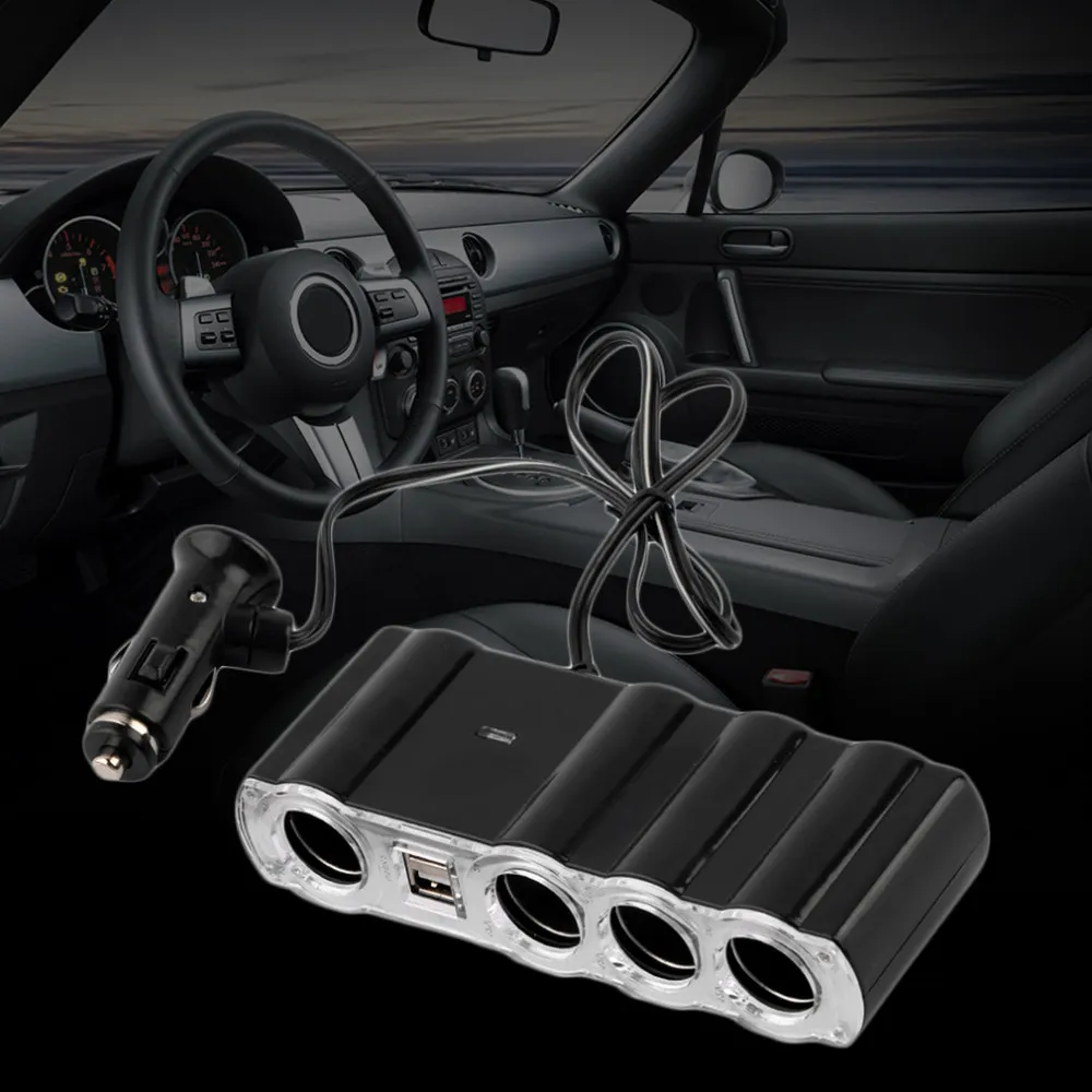 Auto Outlet Car 4 Way Multi Socket Cigarette Lighter With 1x4 Splitter ...