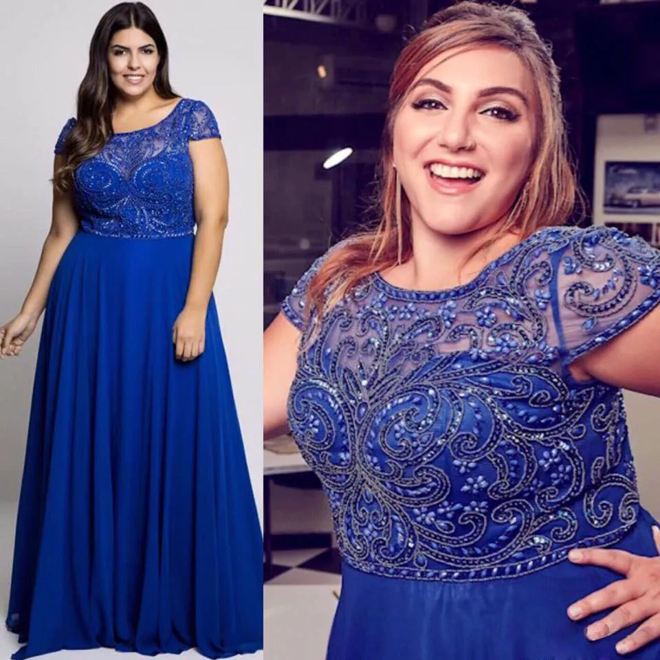 Plus Size Evening Dresses: Blue Beaded Chiffon Prom Gowns For Formal ...