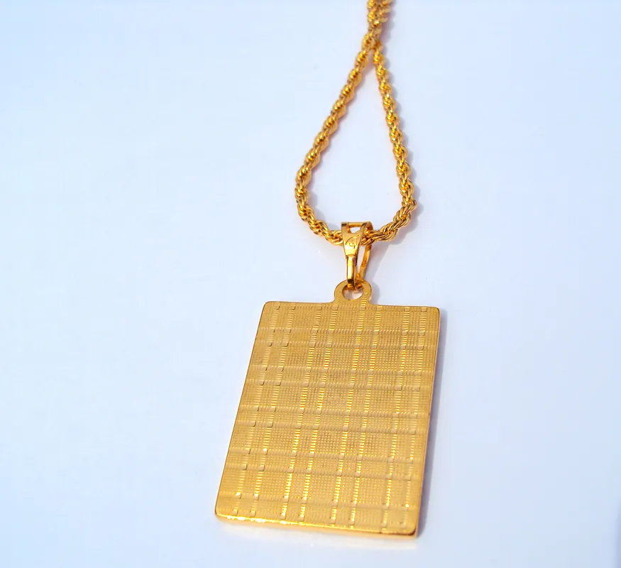 24K Gold Rope Chain Cross Necklace Solid Gold Filled Square Pendant ...