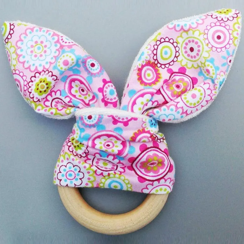 Handmade Natural Wood Circle Wooden Teether With Fabric For Sensory ...