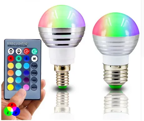 E27 E14 RGB LED Bulbs AC 110V 220V 3W Dimmable Spot Lamp with IR Remote ...