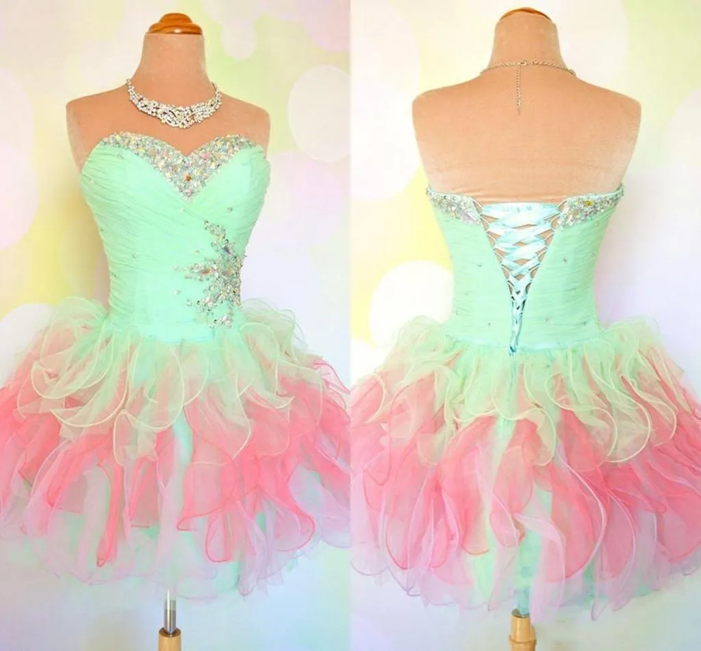 Sweetheart Ruffles Prom Dresses Mint Pink Multi Color Little Mini Ball ...