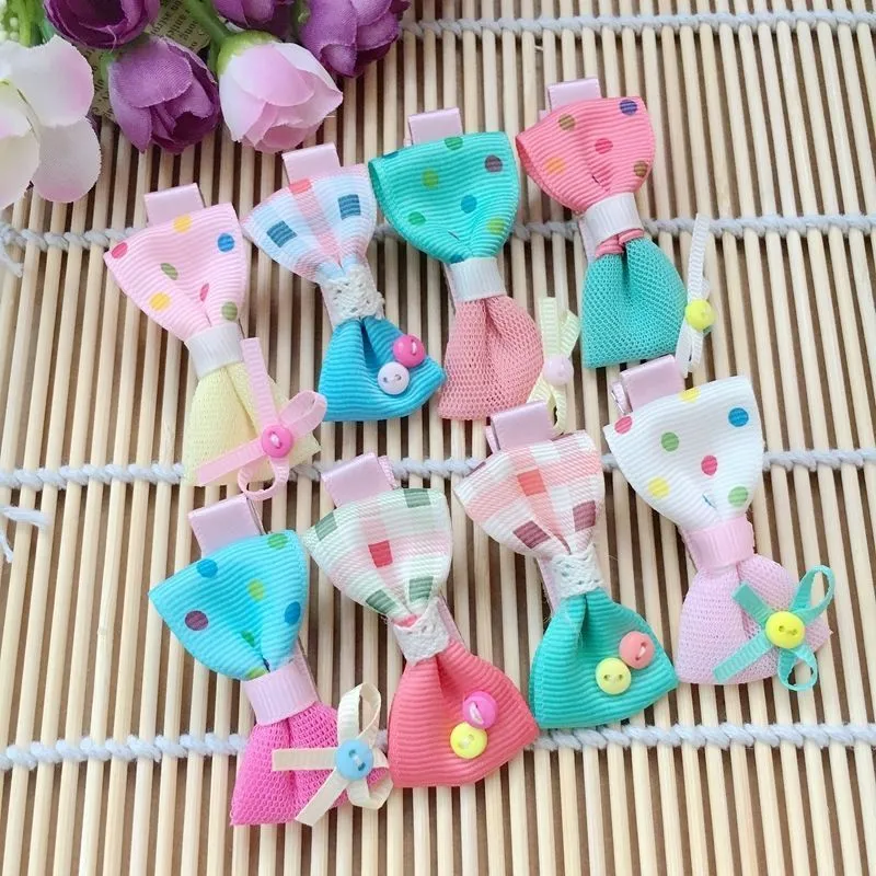 Puppy Dog Bows Dot Hair Clips Cat Hairpins Barrette Topknot Pet ...