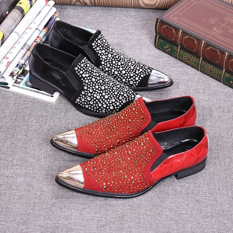 Wholesale Red Leather Rhinestone Dress Shoes For Men: Stylish Pointed ...