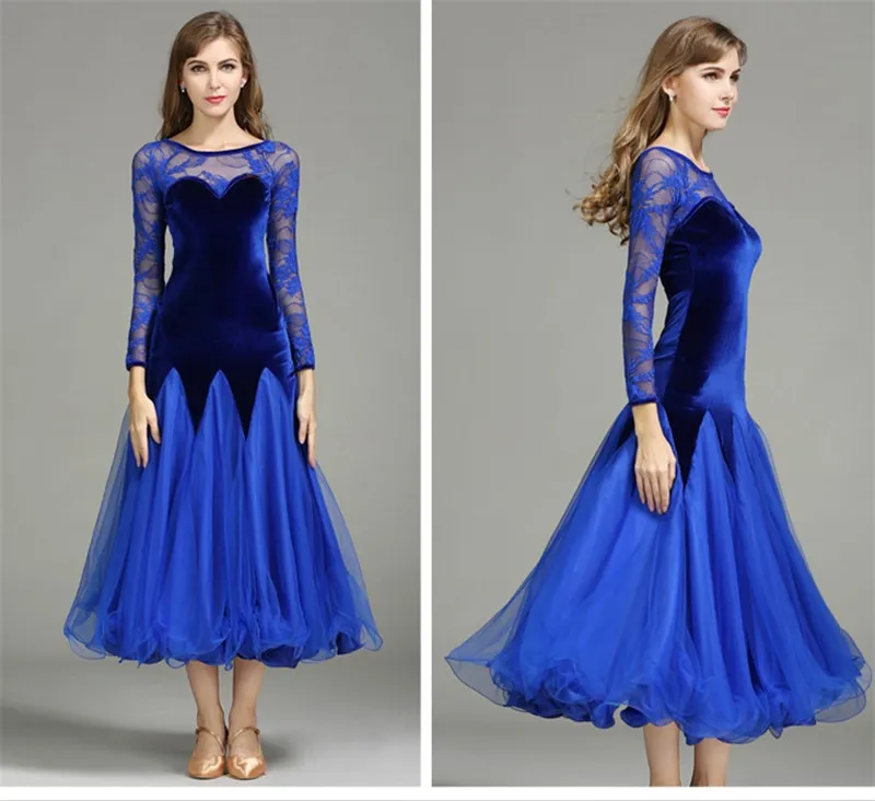 NEW Modern Women Dress Lace Stitching Velvet Waltz Quickstep Tango ...