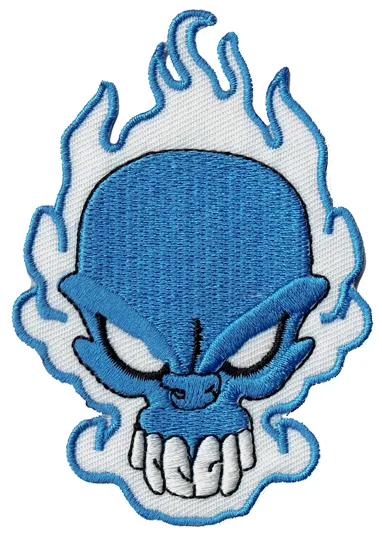 Fashion Skull Flame Embroidered Patch Blue Badge Iron On Custom Jackets ...