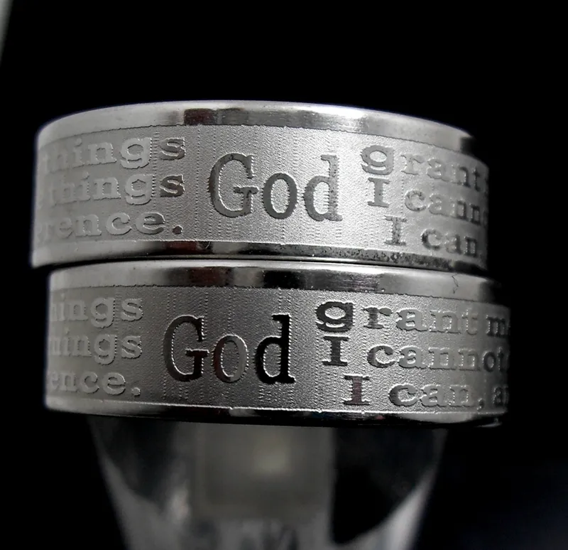 English Etched Serenity Prayer Silver Ring For Men Stainless Steel ...