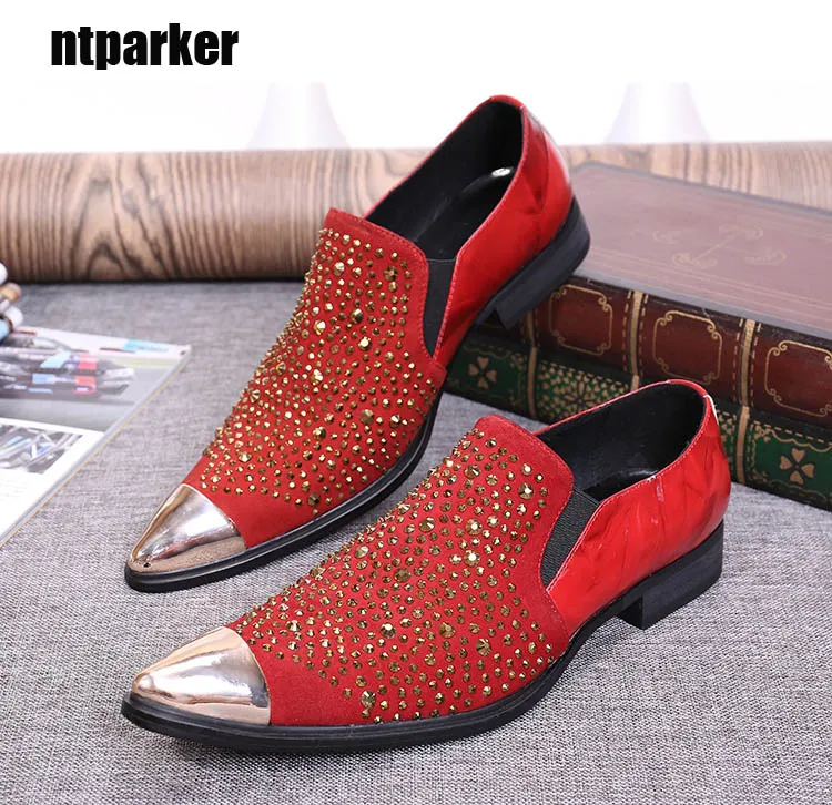 Wholesale Red Leather Rhinestone Dress Shoes For Men: Stylish Pointed ...