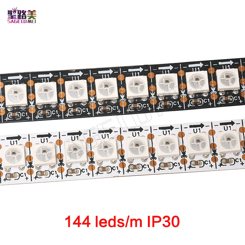 WS2812B Smart RGB LED Pixel Strip Black/White PCB 144 Leds/M WS2812 IC ...