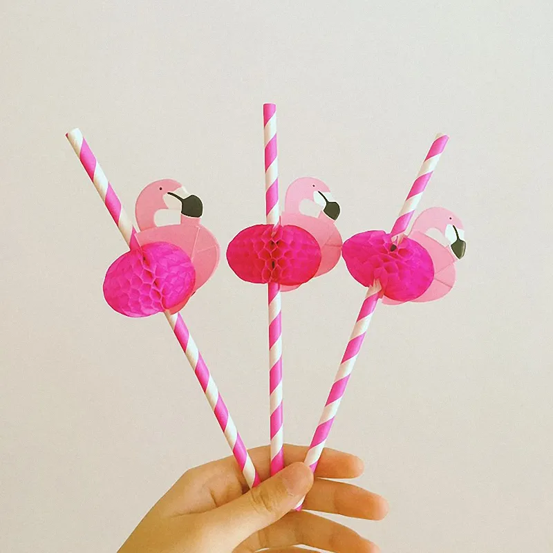 Cute Flamingo Straws Pink Honeycomb Paper Bird Sticks For Wedding ...