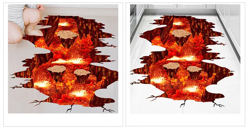3D Volcanic Magma Crack Floor Stickers DIY Removable PVC Decal Wall ...