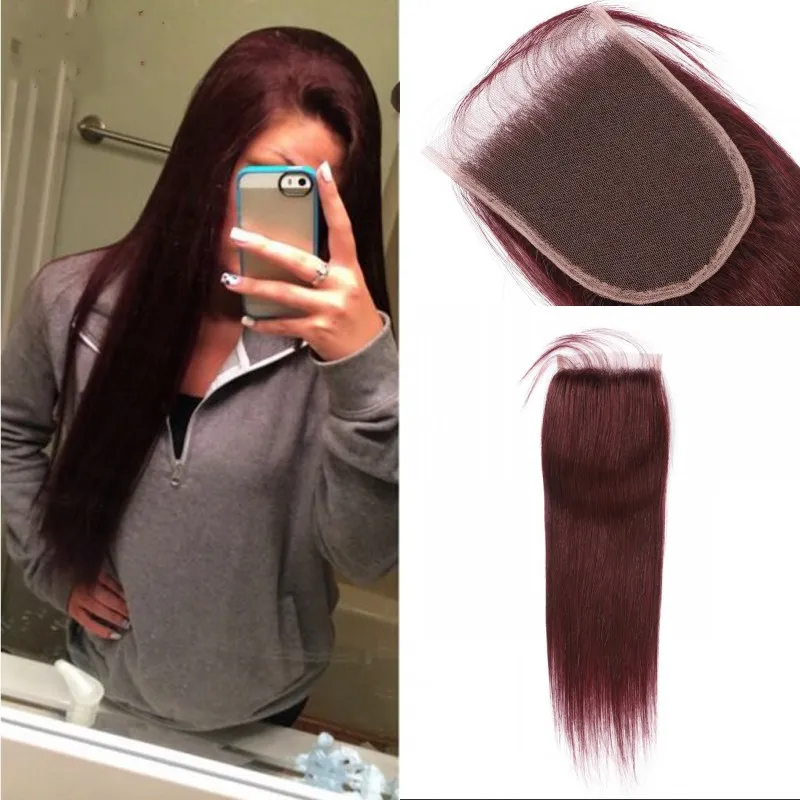 Burgundy 99j Middle Part Lace Closure for Sew-in - Brazilian Straight ...