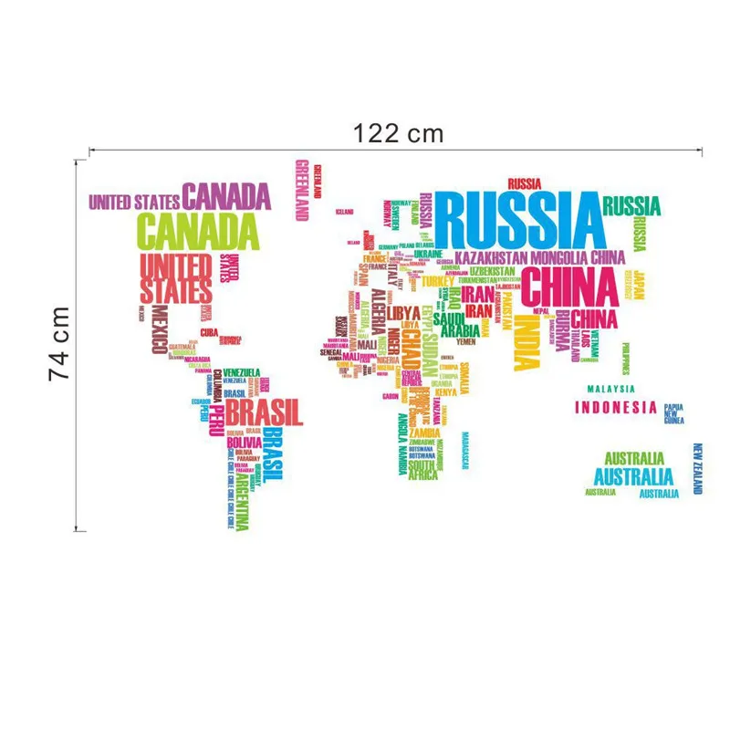 Colorful Letters World Map Wall Stickers Living Room Home Decorations ...