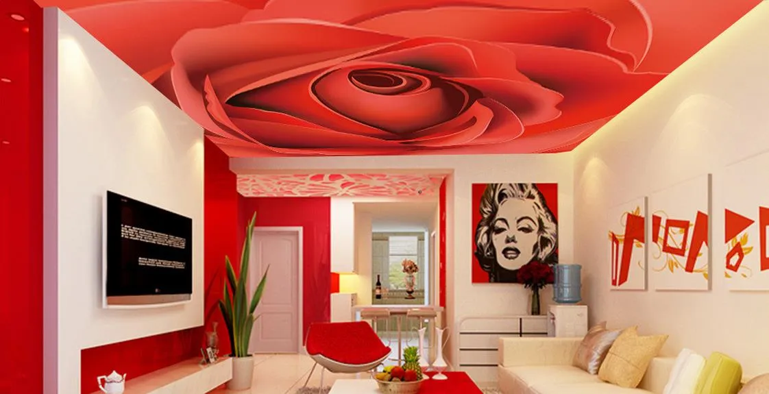 Custom 3d Ceiling Wallpaper Atmospheric Red Rose 3d Ceiling Murals ...