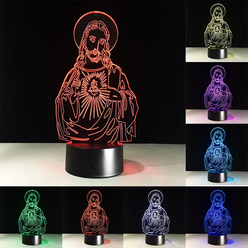 Easter Jesus Christ 3D LED Night Light Colorful USB Acrylic Touch Table ...