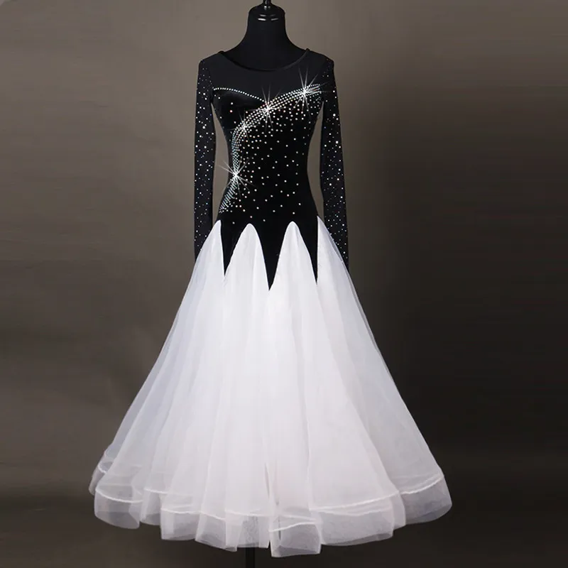 Robe De Danse De Salle De Bal Noire Waltz Moderne, Compétition Standard ...