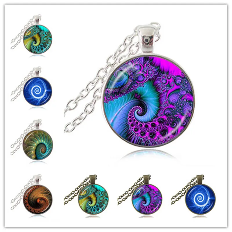 Golden Ratio Fibonacci Spiral Sea Glass Necklace With Shell Swirls And ...