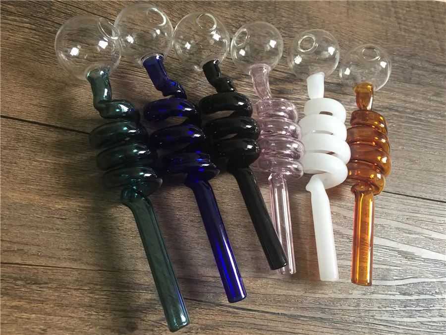 New Thick Pyrex Spiral Glass Oil Burner Water Pipe With Colorful ...