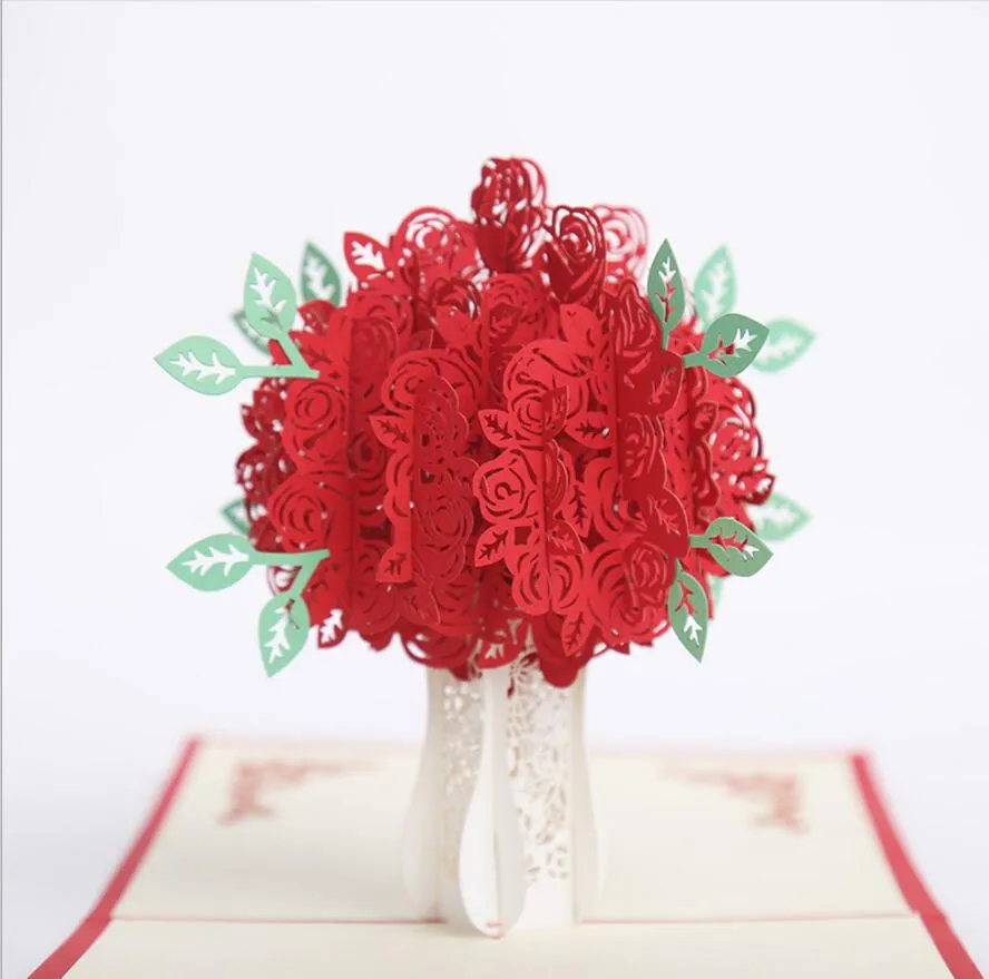 3D Rose Pop Up Cards - Handmade Kirigami Origami Greeting Cards ...