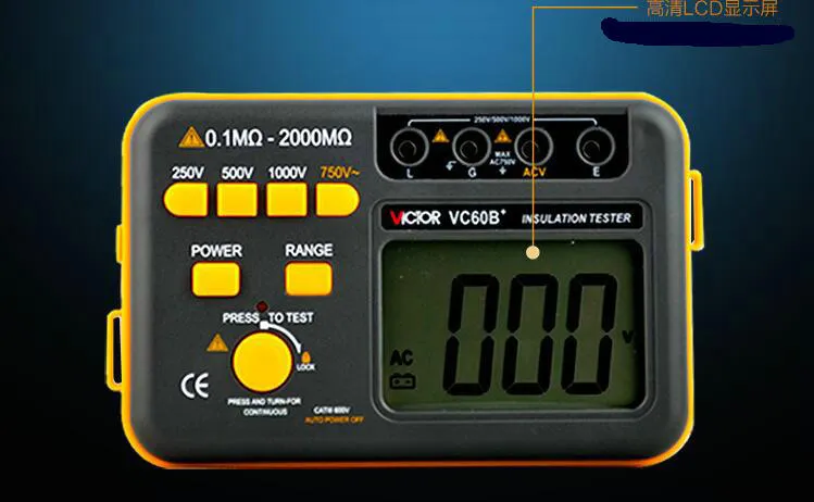 VC60B+ Digital Insulation Resistance Tester Megger DC 250V/500V/1000V ...
