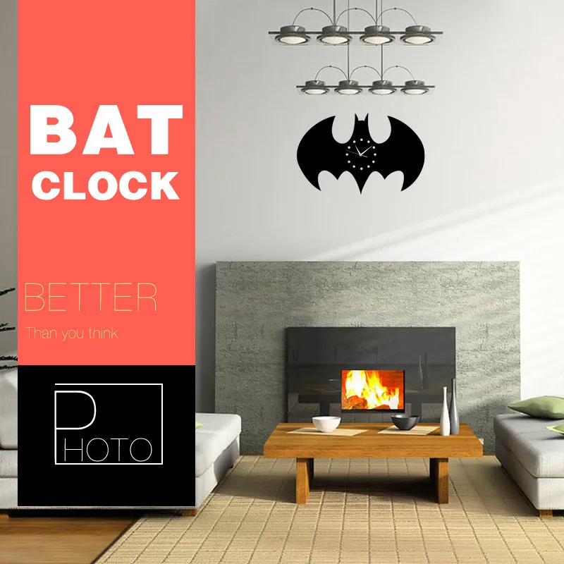 Bat Shape 3D Wall Clock, Children Bedroom Decals, Digital Wall Watch ...