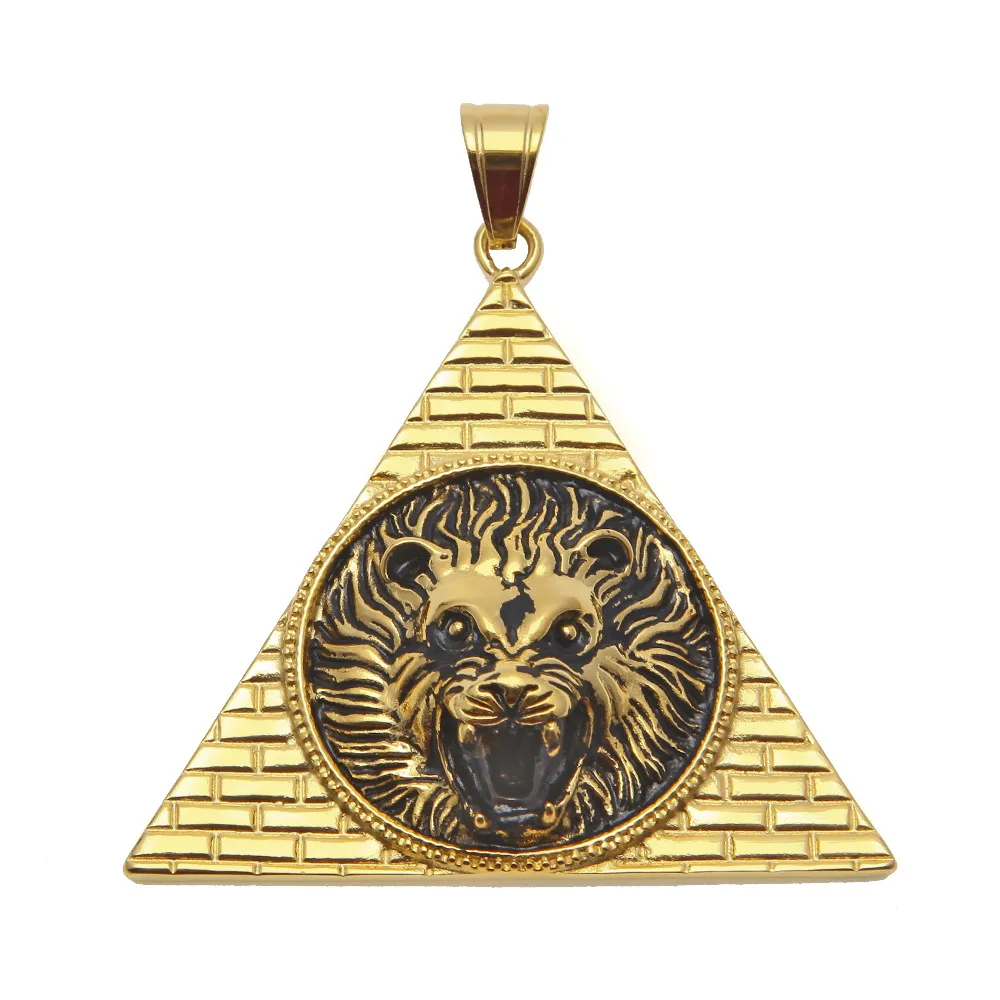 Triangle Egyptian Pyramid With Lion Head Pendants Titanium Steel Gold ...