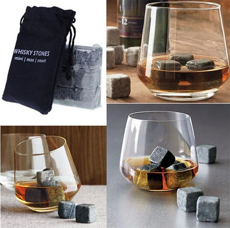 Whiskey Stones Set: Natural Soapstone Ice Cubes With Velvet Pouch For ...