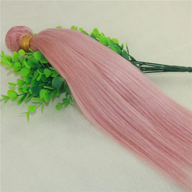 Pink Human Hair Weave Bundles Straight Remy Brazilian Hair Extensions ...