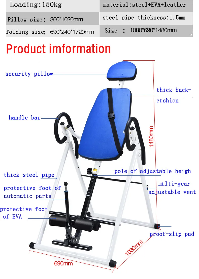 Foldable Inversion Table - Heavy Duty Back Pain Relief, Chiropractic ...