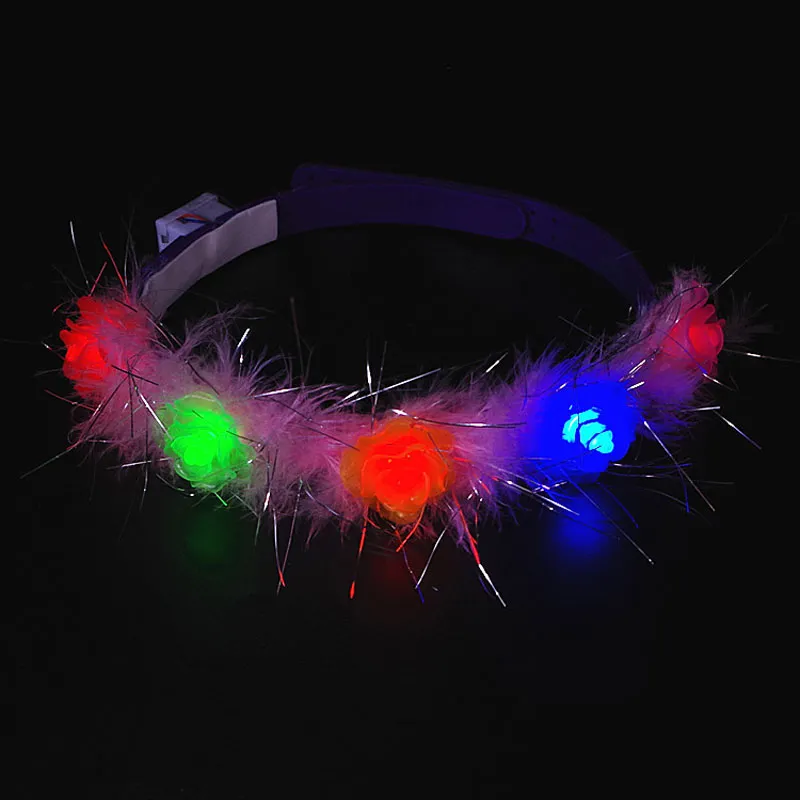 Colorful LED Flashing Flower Headband Light Up Floral Garland Wreath ...