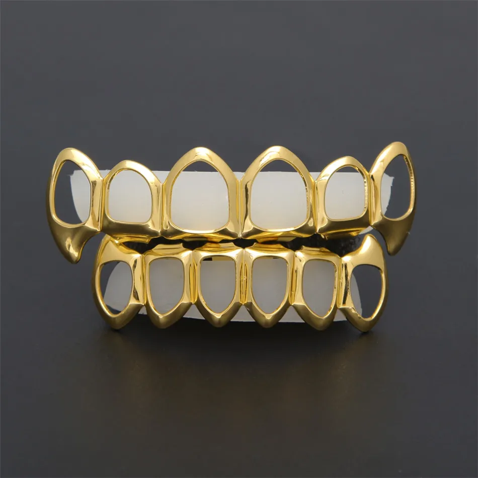 Custom Fit Hip Hop Fake Gold Teeth Grillz With Gold Open Face Caps, Top ...