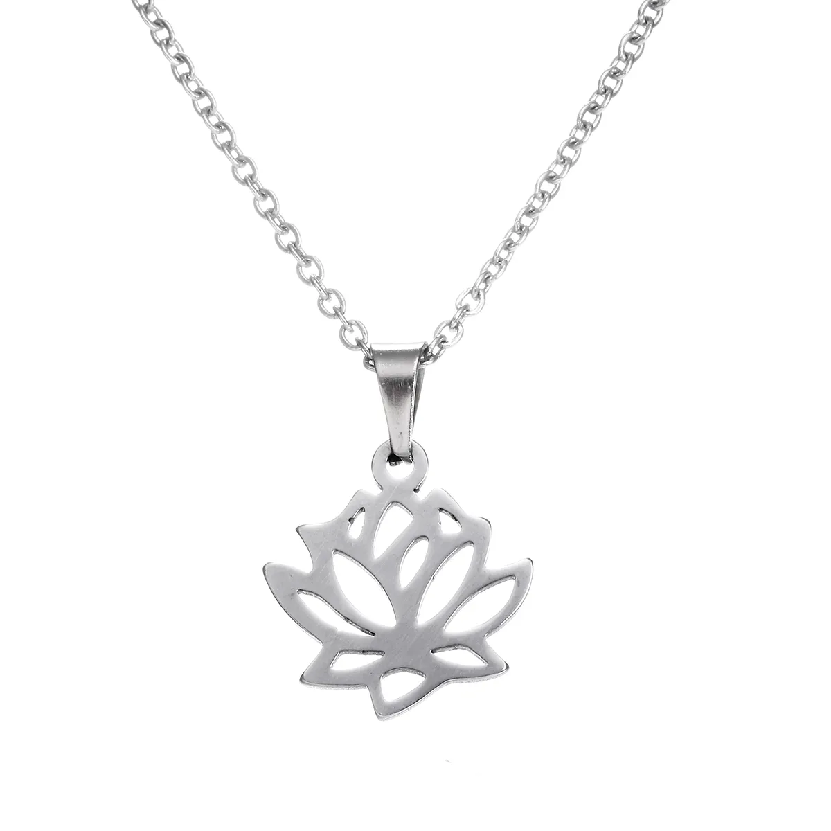 EVERFAST Stainless Steel Lotus Flower Flower Pendant Necklace ...