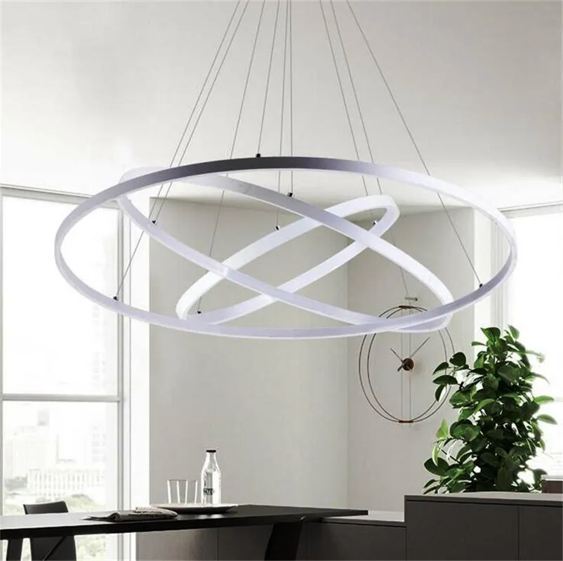 Circular Ring LED Pendant Light Fixture Modern Acrylic Aluminum 3/2/1 ...