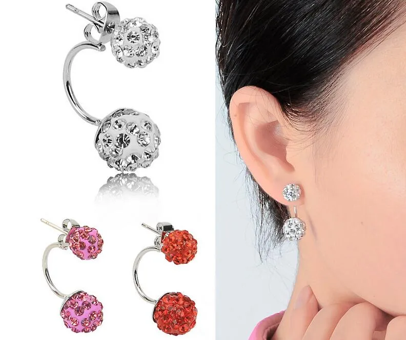 Disco Ball Crystal Double Stud Earrings for Women and Girls 8mm 10mm Double Sided Earring Jewelry