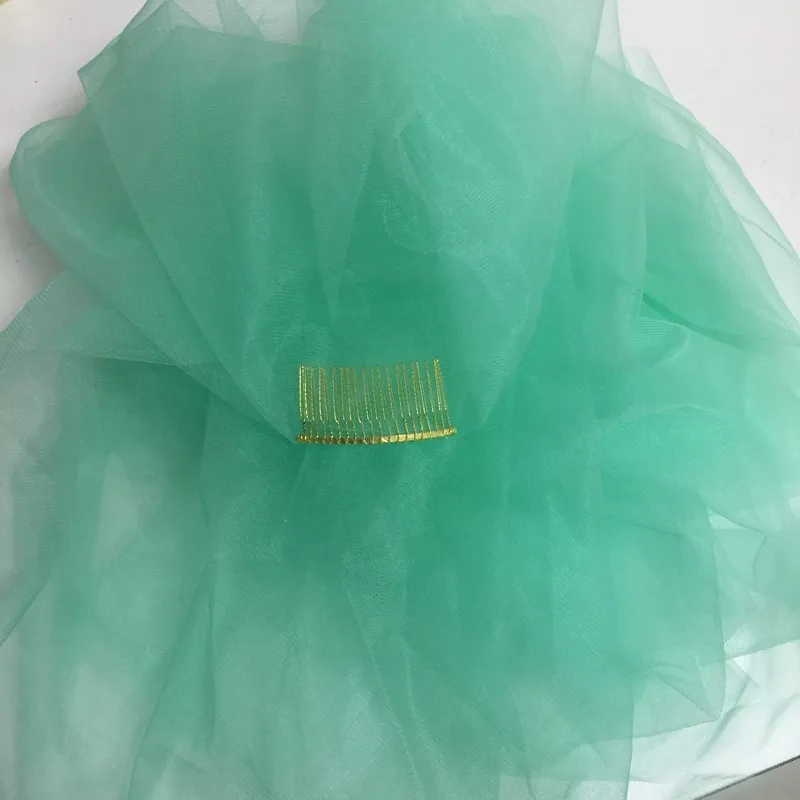 Mint Green Fingertip Bridal Veils Customized Soft Nylon Tulle Wedding ...